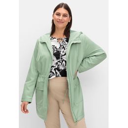 Outdoorjacke sheego "Große Größen", Damen, Gr. 50, braun (eukalyptus), Obermaterial: 100% Polyester, unifarben, casual, figurbetont normal, Langarm, Jacken, mit Reißverschluss und Tunnelzug