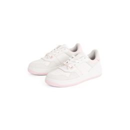Plateausneaker Tommy Jeans "TJW RETRO BASKET WASHED SUEDE", Damen, Gr. 37, rosa (weiß, rose), Leder, Lederimitat, Schuhe, Freizeitschuh, Halbschuh, Schnürschuh im Basket Look