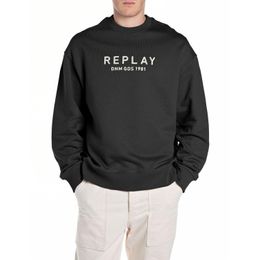 Sweatshirt Replay, Herren, Gr. XXL, schwarz, Sweatware, Obermaterial: 100% Baumwolle, lässig geschnitten, Rundhals, angesetztes Bündchen, Sweatshirts, mit gesticktem Schriftzug vorn