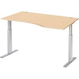 Schäfer Shop Schäfer Shop Select Schreibtisch ERGO-T, elektrisch höhenverstellbar, Freiform, Ansatz rechts, T-Fuß, B 1800 x H 725-1185 mm, Ahorn-Dekor/weißalu