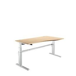 Schreibtisch Komfort, elektrisch höhenverstellbar, Freiform, Ansatz rechts, C-Fuß, B 1800 x T 1000/800 x H 655-1305 mm, Ahorn/weißalu
