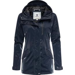 Outdoorjacke Ragwear "Meast Rainy", Damen, Gr. L (40), blau (dunkelblau), Obermaterial: 100% Polyester, Beschichtung: 100% Polyurethan, Innenfutter: 100% Polyester, modisch, figurumspielend Po-bedeckend, hoch geschlossener Ausschnitt, Langarm verstellbar abgesteppte Kante mit Druckknopf,verstellbar, Jacken, Wasserdichte Übergangsjacke mit geschweißten Nähten