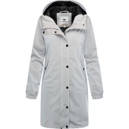 Regenmantel Ragwear "Husty Rainy", Damen, Gr. L (40), grau (hellgrau), Obermaterial: 100% Polyester, Beschichtung: 100% Polyurethan, Innenfutter: 100% Polyester, leicht glänzend, modisch, gerade ca. Mitte Oberschenkel, hoch geschlossener Ausschnitt, Langarm Ärmel ohne Ärmelschlitz elastischer Bund mit innenliegendem Gummizug, Mäntel, reflektierender, wasserdichter Damen Übergangsmantel