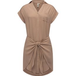 Blusenkleid Ragwear "Bahaya", Damen, Gr. L (40), Normalgrößen, braun (latte macchiato), 100% Viskose, modisch, figurumspielend ca. Mitte Oberschenkel, V-Ausschnitt, Kurzarm weit Umschlagbund, Kleider, stylisches Damen Sommerkleid mit Bindeband