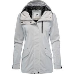 Outdoorjacke Ragwear "Meast Rainy", Damen, Gr. L (40), grau (hellgrau), Obermaterial: 100% Polyester, Beschichtung: 100% Polyurethan, Innenfutter: 100% Polyester, modisch, figurumspielend Po-bedeckend, hoch geschlossener Ausschnitt, Langarm verstellbar abgesteppte Kante mit Druckknopf,verstellbar, Jacken, Wasserdichte Übergangsjacke mit geschweißten Nähten