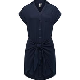 Blusenkleid Ragwear "Bahaya", Damen, Gr. L (40), Normalgrößen, blau (navy), 100% Viskose, modisch, figurumspielend ca. Mitte Oberschenkel, V-Ausschnitt, Kurzarm weit Umschlagbund, Kleider, stylisches Damen Sommerkleid mit Bindeband