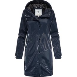 Regenmantel Ragwear "Husty Rainy", Damen, Gr. L (40), blau (dunkelblau), Obermaterial: 100% Polyester, Beschichtung: 100% Polyurethan, Innenfutter: 100% Polyester, leicht glänzend, modisch, gerade ca. Mitte Oberschenkel, hoch geschlossener Ausschnitt, Langarm Ärmel ohne Ärmelschlitz elastischer Bund mit innenliegendem Gummizug, Mäntel, reflektierender, wasserdichter Damen Übergangsmantel