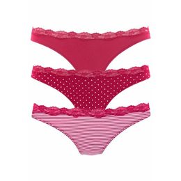 Lascana String (3 Stck.) Damen Gr&ouml;&szlig;e L cranberry / wei&szlig;