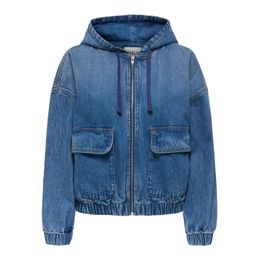 Jeansjacke Only "ONLKENZIE L/S DNM JACKET AKM", Damen, Gr. M (38), blau (medium blau denim), Denim/Jeans, Obermaterial: 100% Baumwolle, unifarben, modisch, Langarm elastischer Bund, Jacken