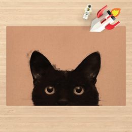 Kork-Teppich Illustration Schwarze Katze auf Weiß Malerei