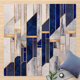 Bilderwelten Kork-Teppich Abstrakt blau originell Aquarell - Geometrische Formen mit Gold - Geometrisch Wohnzimmer Schlafzimmer