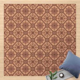 Bilderwelten Kork-Teppich Illustration rot Fliesenoptik - Aquarell Fliesenmuster Porto Terracotta - Deko Wohnzimmer Schlafzimmer