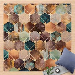 Bilderwelten Kork-Teppich Abstrakt gold originell Aquarell - T&uuml;rkise Geometrie goldenes Art Deco - Geometrisch Wohnzimmer Schlafzimmer