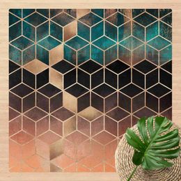 Bilderwelten Kork-Teppich Abstrakt t&uuml;rkis originell Aquarell - T&uuml;rkis Ros&eacute; goldene Geometrie - Geometrisch Wohnzimmer Schlafzimmer