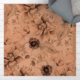 Bilderwelten Kork-Teppich Illustration beige Aquarell - Aquarell Gesteck mit Sukkulenten und Knospen - Deko Wohnzimmer Schlafzimmer