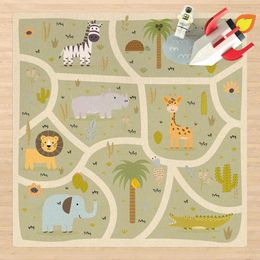 Bilderwelten Kork-Teppich Illustration bunt Tiere Korkmatte - Safari - Die gro&szlig;e Vielfalt der Tiere - Elefant Kinderzimmer Baby M&auml;dchen Jungen
