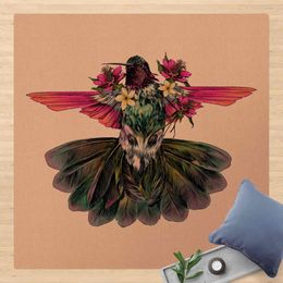 Kork-Teppich - Illustration floraler Kolibri - Illustration bunt Tiere Korkmatte V&ouml;gel Wohnzimmer Schlafzimmer