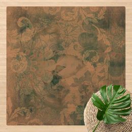 Kork-Teppich - Eisblumen - Vintage blau Korkmatte Ornamente Wohnzimmer Schlafzimmer