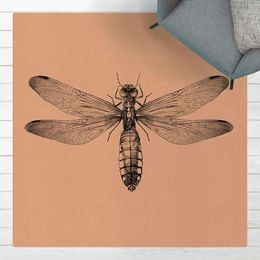 Bilderwelten Kork-Teppich Illustration schwarz Tiere Korkmatte - Illustration fliegende Libelle Schwarz - Insekten Wohnzimmer Schlafzimmer