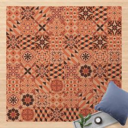 Bilderwelten Kork-Teppich Illustration orange Fliesenoptik - Geometrischer Fliesenmix Orange - Deko Wohnzimmer Schlafzimmer