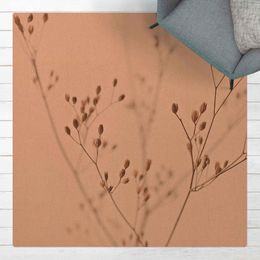 Kork-Teppich - Zarte Knospen am Wildblumenzweig - Tropisch beige Korkmatte Gr&auml;ser Wohnzimmer Schlafzimmer