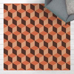 Bilderwelten Kork-Teppich Illustration orange Fliesenoptik - Geometrischer Fliesenmix W&uuml;rfel Orange - Deko Wohnzimmer Schlafzimmer