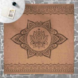 Bilderwelten Kork-Teppich Illustration grau Spirituell Steinoptik - Mandala Lotus Betonoptik - Mandala Wohnzimmer Schlafzimmer