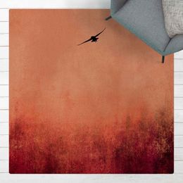 Bilderwelten Kork-Teppich modern rot Natur Aquarell - Vogel im Sonnenuntergang - Sonnenuntergang Wohnzimmer Schlafzimmer