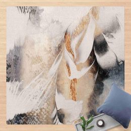 Bilderwelten Kork-Teppich Abstrakt gold originell Aquarell - Goldene abstrakte Wintermalerei - Deko Wohnzimmer Schlafzimmer