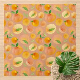 Bilderwelten Kork-Teppich Illustration orange Kulinarisch Aquarell - Aquarell Orangen mit Bl&auml;ttern - Obst K&uuml;che