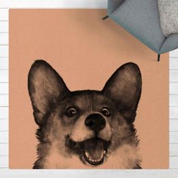 Bilderwelten Kork-Teppich modern schwarz weiss Tiere Aquarell - Illustration Hund Corgi Wei&szlig; Schwarz Malerei - Hund Wohnzimmer Schlafzimmer