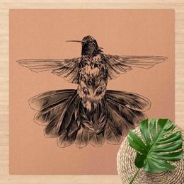 Bilderwelten Kork-Teppich Illustration schwarz Tiere Korkmatte - Illustration fliegender Kolibri Schwarz - V&ouml;gel Wohnzimmer Schlafzimmer