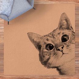 Kork-Teppich Illustration Katze Zeichnung Schwarz Weiß