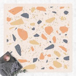 Bilderwelten Kork-Teppich modern orange Mosaik - Detailliertes Terrazzo Muster Siena mit Rahmen - Deko Wohnzimmer Schlafzimmer