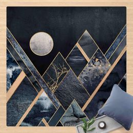 Bilderwelten Kork-Teppich Abstrakt blau originell Aquarell - Goldener Mond abstrakte schwarze Berge - Deko Wohnzimmer Schlafzimmer