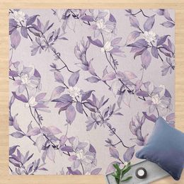 Bilderwelten Kork-Teppich Illustration violett Aquarell - Romantisches Bl&uuml;tenaquarell Natur Flieder - Deko Wohnzimmer Schlafzimmer