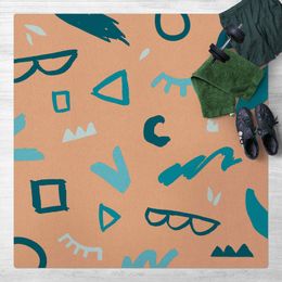 Kork-Teppich - Gezeichnete Freiformen Wasser - Illustration blau Korkmatte Geometrisch Wohnzimmer Schlafzimmer