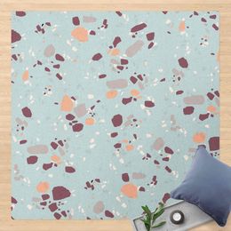 Bilderwelten Kork-Teppich modern blau Mosaik - Detailliertes Terrazzo Muster Bolzano - Deko Wohnzimmer Schlafzimmer