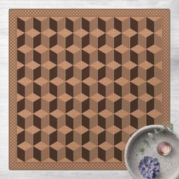 Kork-Teppich - Geometrische Fliesen Stufenillusion in Grau mit Bord&uuml;re - modern grau Fliesenoptik Geometrisch Wohnzimmer Schlafzimmer