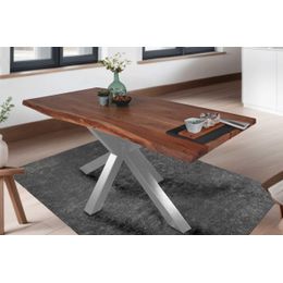 Esstisch Baumkante Akazie massiv Nussbaum 180 x 90 cm Spider-Gestell silber TIM
