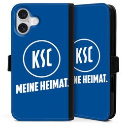 DeinDesign iPhone 16 Plus Handy Klapph&uuml;lle Handyh&uuml;lle aus Kunst Leder schwarz Flip Case Karlsruher Sc Statement Ksc Sideflip mit Lasche