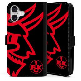DeinDesign iPhone 16 Plus Handy Klapph&uuml;lle Handyh&uuml;lle aus Kunst Leder schwarz Flip Case 1. Fc Kaiserslautern Logo Official Licensed Product Sideflip mit Lasche