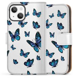 DeinDesign iPhone 13 Mini Handy Klapph&uuml;lle Handyh&uuml;lle aus Kunst Leder wei&szlig; Flip Case Muster Transparent Butterfly Sideflip mit Lasche