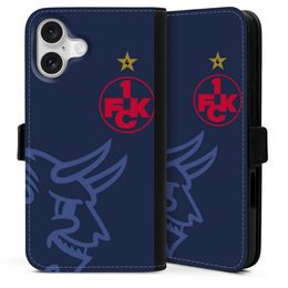 DeinDesign iPhone 16 Plus Handy Klapph&uuml;lle Handyh&uuml;lle aus Kunst Leder schwarz Flip Case Logo 1. Fc Kaiserslautern 1. Fck Sideflip mit Lasche