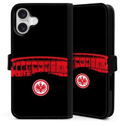 DeinDesign iPhone 16 Plus Handy Klapph&uuml;lle Handyh&uuml;lle aus Kunst Leder schwarz Flip Case Official Licensed Product Eintracht Frankfurt Stadium Sideflip mit Lasche