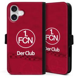 DeinDesign iPhone 16 Plus Handy Klapph&uuml;lle Handyh&uuml;lle aus Kunst Leder schwarz Flip Case Official Licensed Product 1. Fc N&uuml;rnberg Bundesliga Sideflip mit Lasche