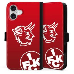 DeinDesign iPhone 16 Plus Handy Klapph&uuml;lle Handyh&uuml;lle aus Kunst Leder schwarz Flip Case Devil Official Licensed Product 1. Fc Kaiserslautern Sideflip mit Lasche