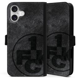 DeinDesign iPhone 16 Plus Handy Klapph&uuml;lle Handyh&uuml;lle aus Kunst Leder schwarz Flip Case Concrete 1. Fc Kaiserslautern 1. Fck Sideflip mit Lasche