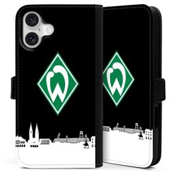 DeinDesign iPhone 16 Plus Handy Klapph&uuml;lle Handyh&uuml;lle aus Kunst Leder schwarz Flip Case Skyline Sv Werder Bremen Official Licensed Product Sideflip mit Lasche