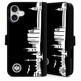 DeinDesign iPhone 16 Plus Handy Klapph&uuml;lle Handyh&uuml;lle aus Kunst Leder schwarz Flip Case Eintracht Frankfurt Sge Skyline Sideflip mit Lasche